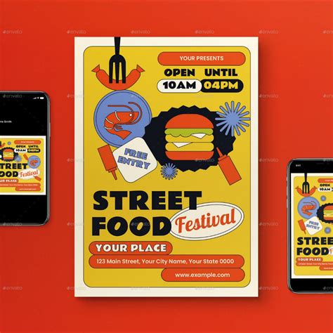 Yellow Retro Street Food Festival Flyer Set Food Festival Street Food Design Street Food