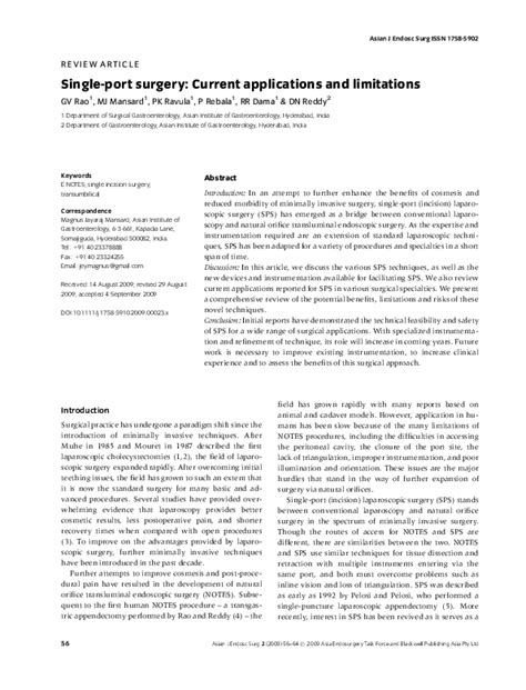 Single Port Surgery Current Applications And Limitations