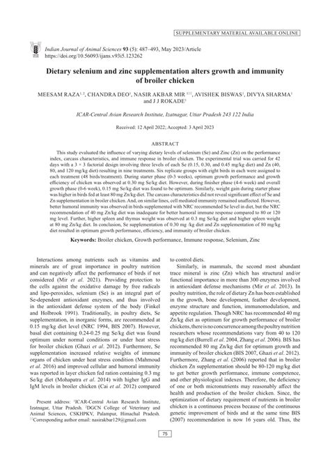 Pdf Dietary Selenium And Zinc Supplementation Alters Growth And