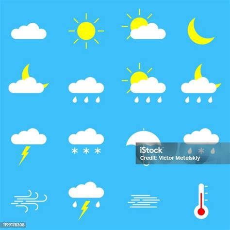 날씨 아이콘 설정입니다 다채로운 일기 예보 기호 구름 태양 달 비 벡터 그림입니다 날씨에 대한 스톡 벡터 아트 및 기타 이미지 Istock