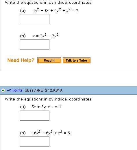 Solved Write The Equations In Cylindrical Coordinates A