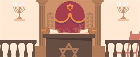 Synagogue Interior Ornate With The Ark Bimah And Torah Scrolls At The