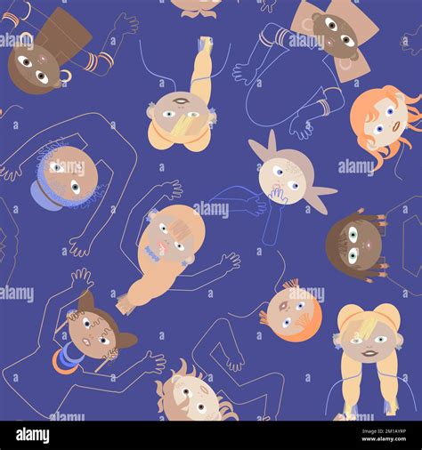 Girls Of Different Ethnicity Seamless Pattern Without Background Stock