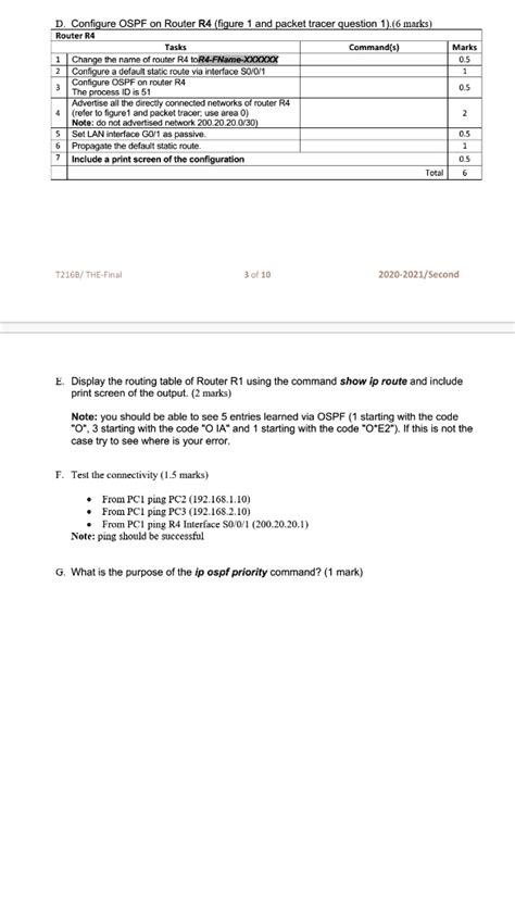 solved d configure ospf on router r4 figure 1 and packet tracer