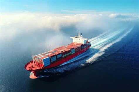 Aerial View Of Cargo Ship That Full Load Container For Logistics Import