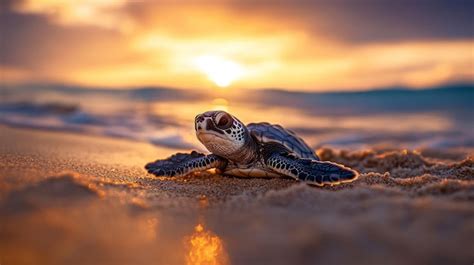 Sea Turtle Sunset Premium Ai Generated Image