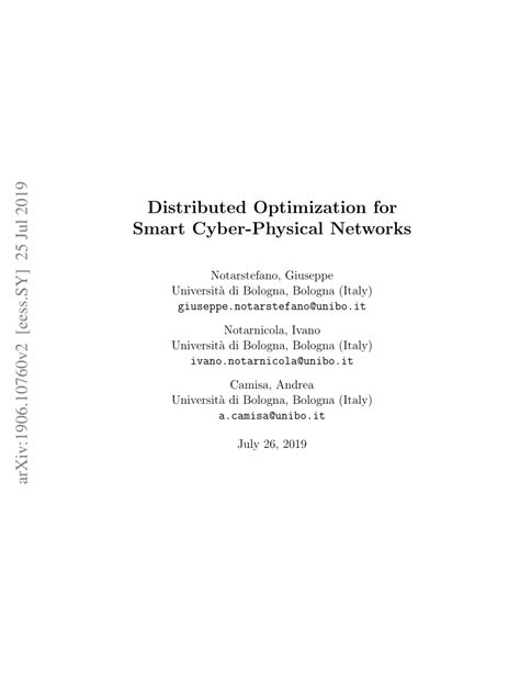 Pdf Distributed Optimization For Smart Cyber Physical Networks