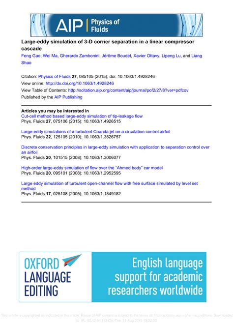 Pdf Large Eddy Simulation Of 3 D Corner Separation In A Linear Compressor Cascade