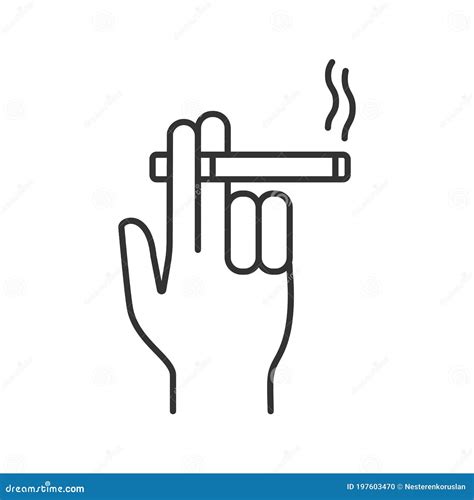 Hand Holding Burning Cigarette Linear Icon Stock Vector Illustration