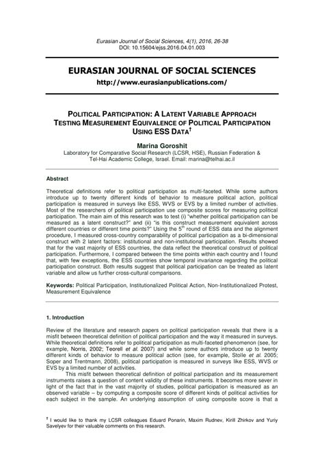 Pdf Political Participation A Latent Variable Approach Testing Measurement Equivalence Of