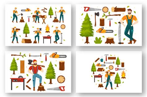 16 Chopping Timber And Cutting Tree Illustration MasterBundles