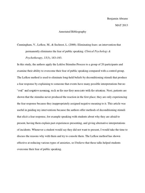 Abrams Annotated Bibliography Download Free Pdf Anxiety Fear