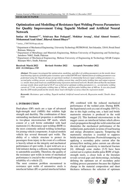 Pdf Optimization And Modelling Of Resistance Spot Welding Process Parameters For Quality