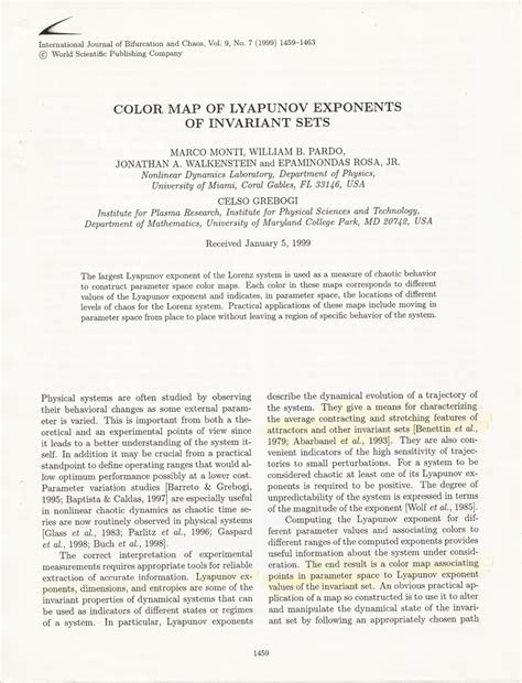 pdf color map of lyapunov exponents of invariant sets