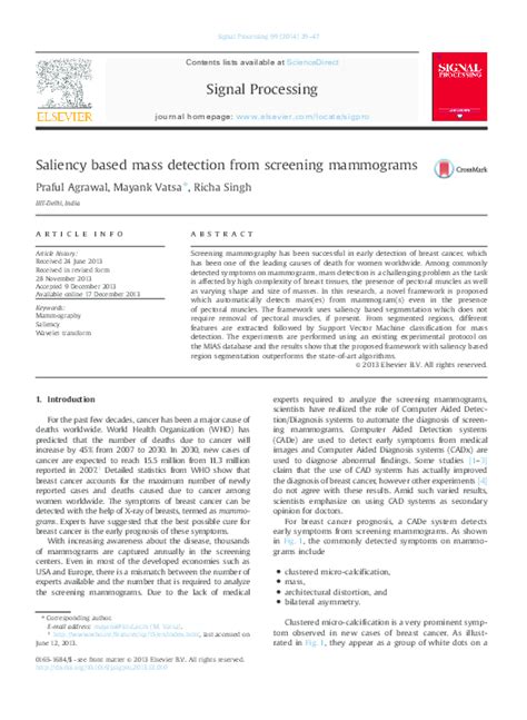 pdf saliency based mass detection from screening mammograms