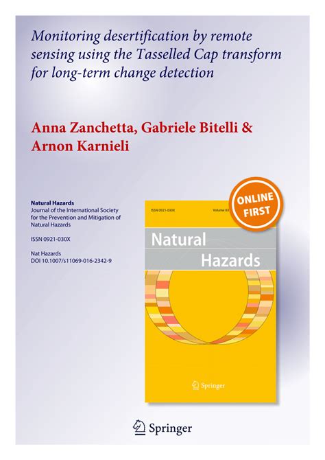 Pdf Monitoring Desertification By Remote Sensing Using The Tasselled Cap Transform For Long