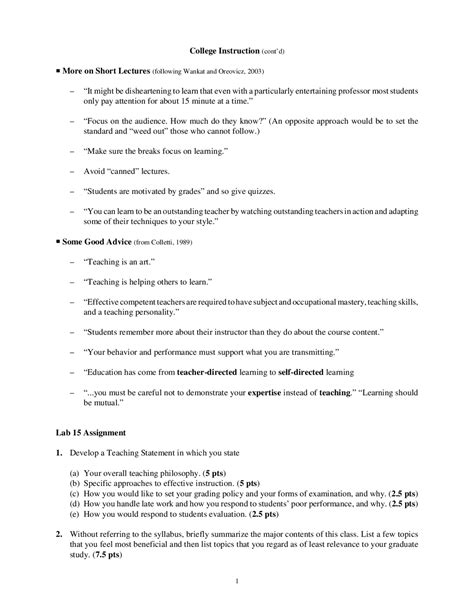 College Instruction Research And Teaching Methods Lab Docsity