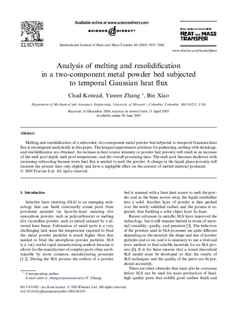Pdf Analysis Of Melting And Resolidification In A Two Component Metal Powder Bed Subjected To