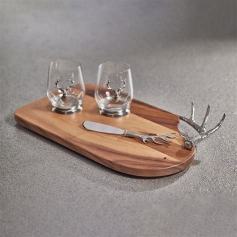Zodax Malachi Cheese And Charcuterie Board With Pewter Antler Handle