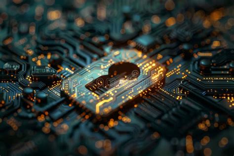 Cyber Security Padlock Circuit Board Abstract Technology Data Protection Digital System Network