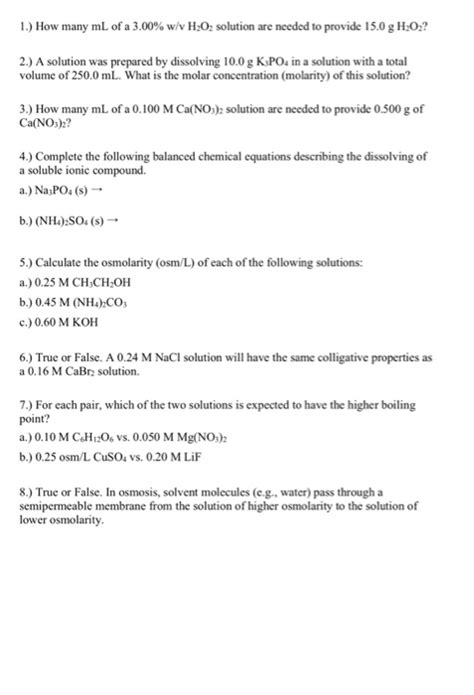 solved i how many ml of a 3 00 w v h2o2 solution are