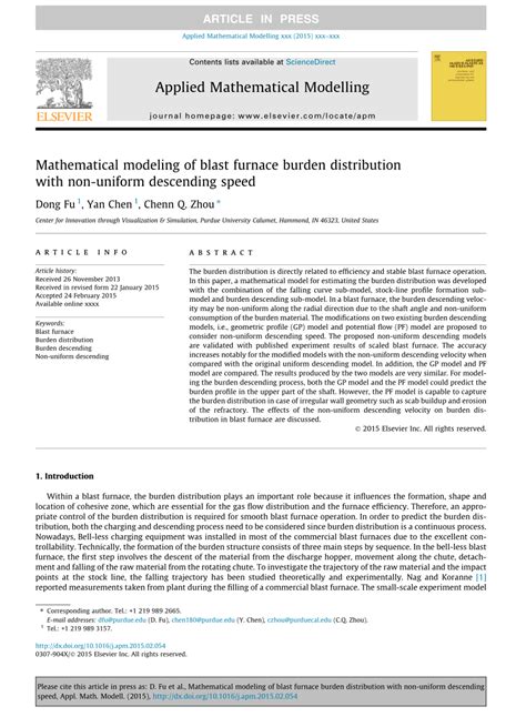 Pdf Mathematical Modeling Of Blast Furnace Burden Distribution With Non Uniform Descending Speed