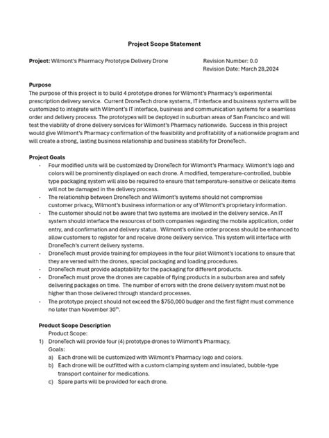 Project Scope Statement Pdf Unmanned Aerial Vehicle Prototype