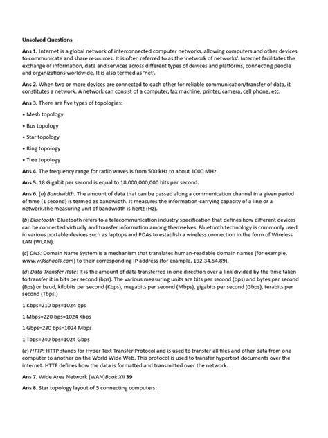 Unsolved Questions Pdf Computer Network World Wide Web