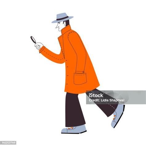 모자와 망토를 입은 형사가 돋보기로 무언가를 찾고 있다 형사에 대한 스톡 벡터 아트 및 기타 이미지 형사 복고풍 스파이 Istock