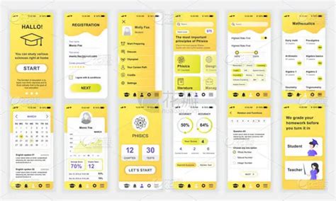 集 Ui、ux、gui 屏幕教育应用程序平面设计模板，用于移动应用、响应式网站线框。网页设计 Ui 花瓣网