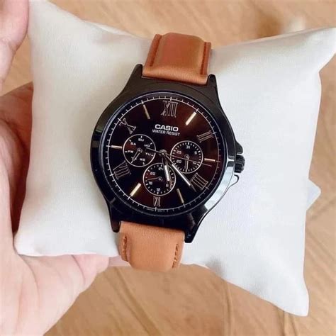 นาฬิกา Casio แท้100 รุ่น Mtp V300bl 5a นาฬิกาผู้ชายสายหนัง หน้าปัดดำอนาล็อก 3 เข็ม ของแท้ 100