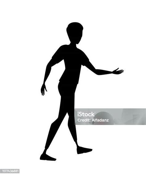검은 실루엣 친절한 남자는 흰색 배경에 고립 된 만화 캐릭터 디자인 평면 벡터 일러스트레이션에 손을 뻗어 가죽에 대한 스톡 벡터