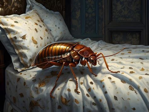 Bed Bug On Infested Bed With Close Up View Stock Illustration