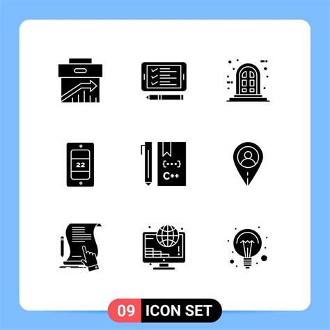 Group Of 9 Modern Solid Glyphs Set For Coding C Shopping Temperature