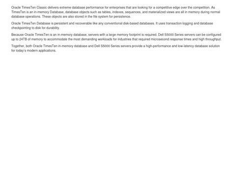 Conclusion Oracle Timesten In Memory Database On Dell S5000 Series