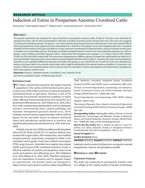 Pdf Induction Of Estrus In Postpartum Anestrus Crossbred Cattle