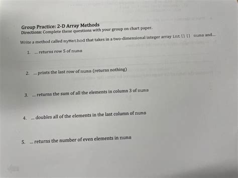 Solved Group Practice 2 D Array Methods Directions