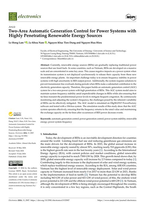 Pdf Two Area Automatic Generation Control For Power Systems With