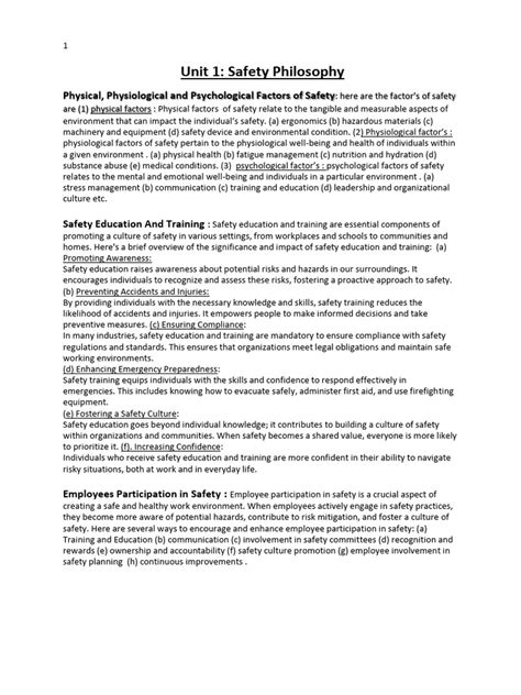 Safety Engineering Unit 1 Pdf Safety Occupational Safety And Health