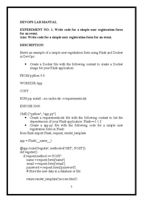 Devops Manual Devops Lab Manual Experiment No 1 Write Code For A Simple User Registration