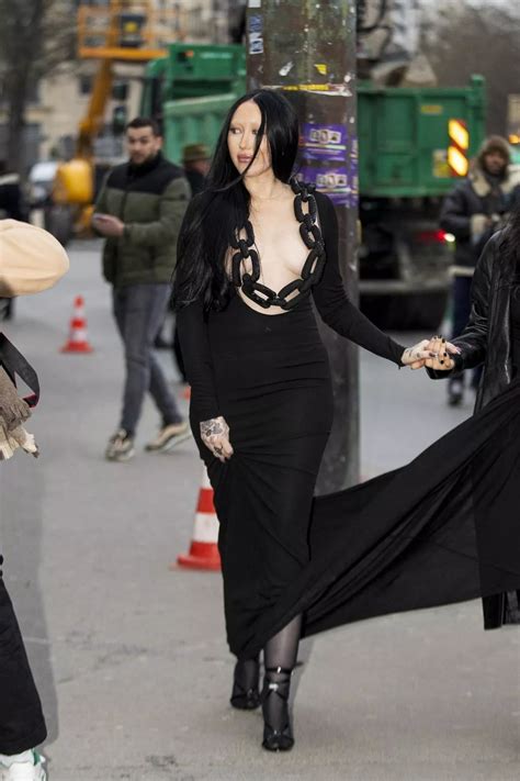 Miley Cyrus Sister Noah Risks Nip Slip In Daring Chain Dress At Paris