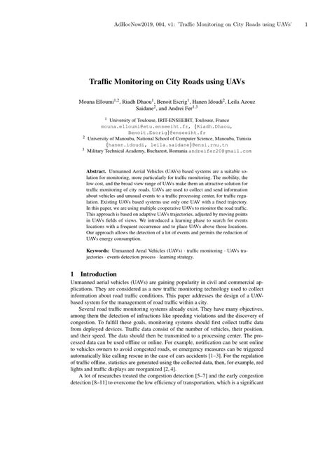 Pdf Traffic Monitoring On City Roads Using Uavs