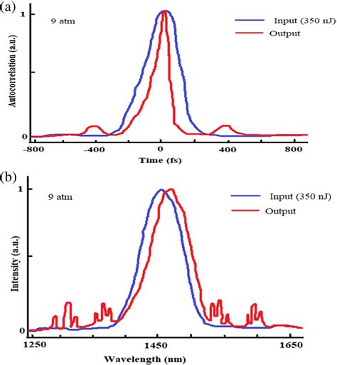 a input blue line and output red line autocorrelation traces for