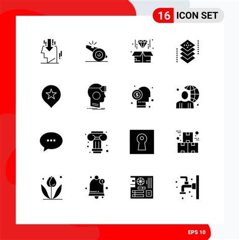 16 Thematic Vector Solid Glyphs And Editable Symbols Of Location Layers Box Development Coding