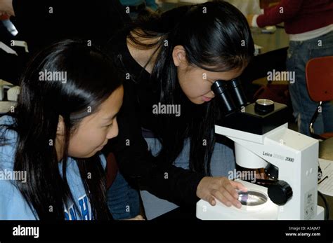 Asian High School Secondary Girls Students In Biology Science Class One