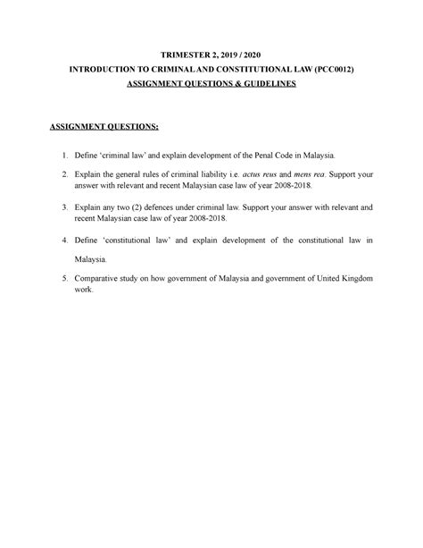 Criminal Assignment Guideline Trimester 2 2019 2020 Introduction