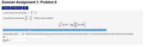 Solved Summer Assignment 1 Problem 6 Previous Problem List