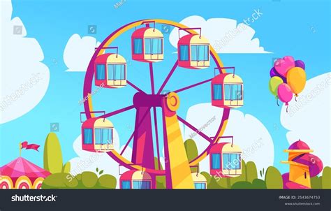 Colorful Cartoon Illustration Ferris Wheel Amusement Stock Vector
