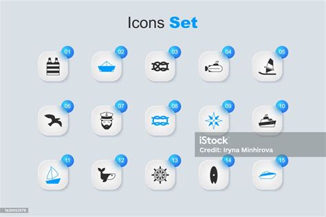 서핑 보드 배의 선장 접힌 종이 보트 요트 범선 스피드 보트 줄무늬 선원 티셔츠 및 항해 로프 매듭 아이콘을 설정하십시오 벡터 군사에 대한 스톡 벡터 아트 및 기타 이미지