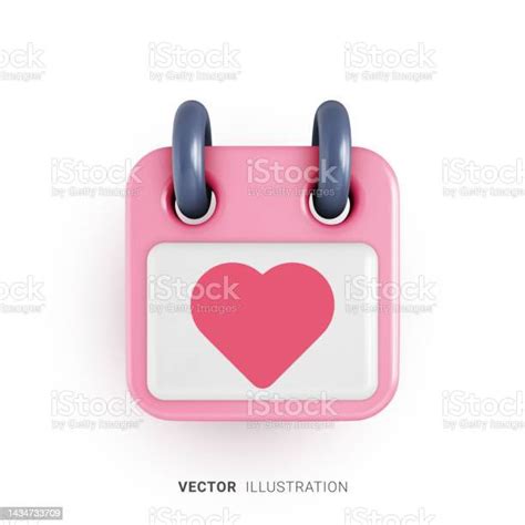 분홍색 하트 모양이 있는 달력 아이콘입니다 결혼식 날 발렌타인 데이 또는 생일 이벤트에 대한 알림 흰색 배경에 사실적인 3d 벡터 일러스트 레이 션 3차원 형태에 대한 스톡